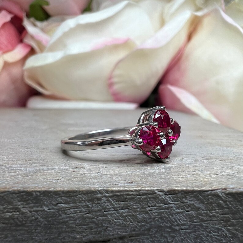 Four Stone Ruby Ring 14K Solid White Gold Ruby Promise Ring - Etsy