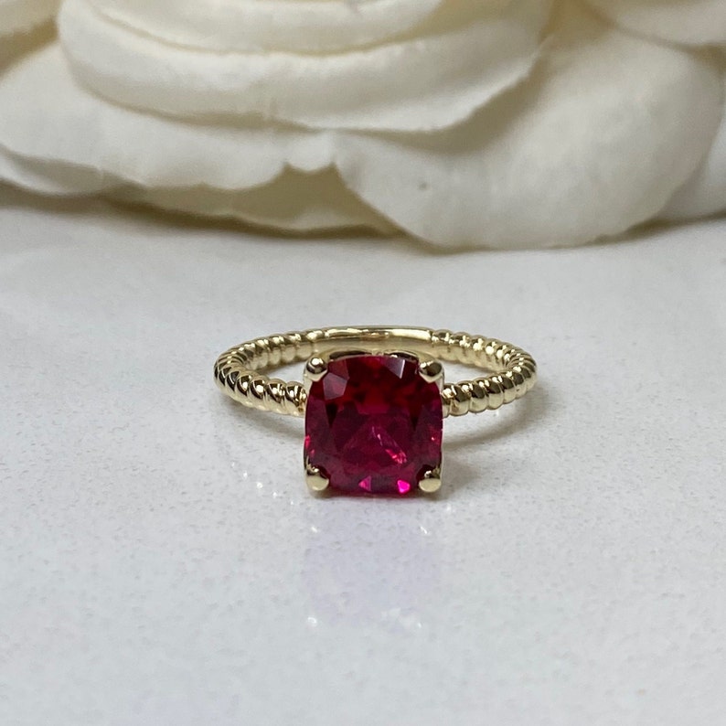 Cushion Cut Engagement Ring / Red Ruby Wedding Solitaire / - Etsy