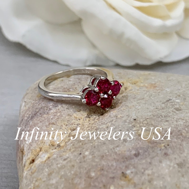 Four Stone Ruby Ring 14K Solid White Gold Ruby Promise Ring | Etsy