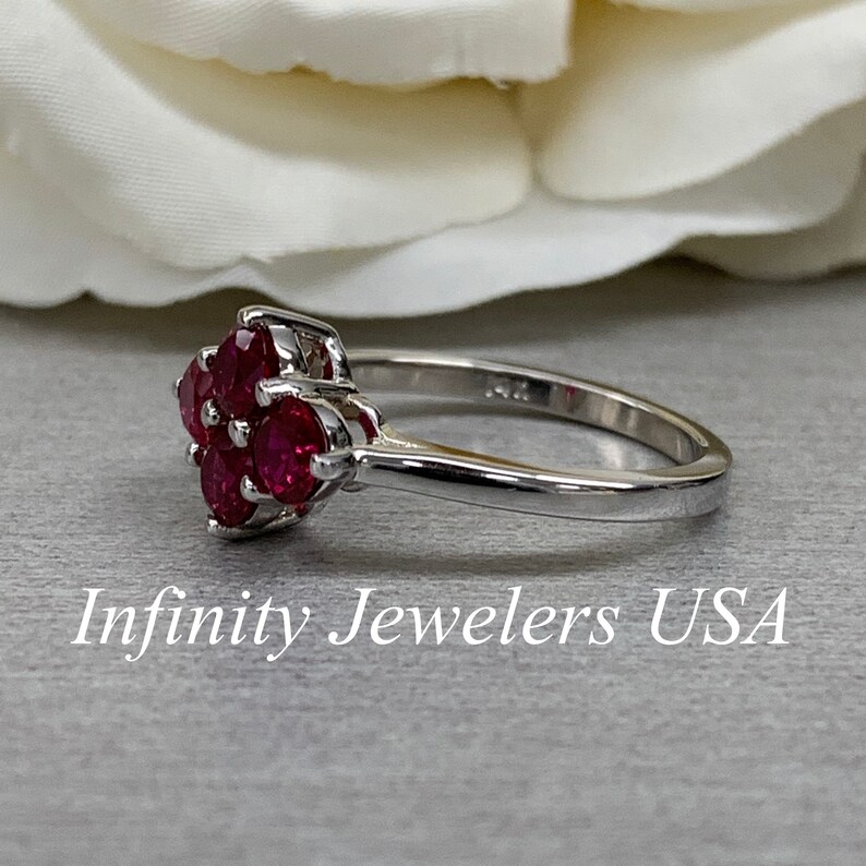 Four Stone Ruby Ring 14K Solid White Gold Ruby Promise Ring | Etsy