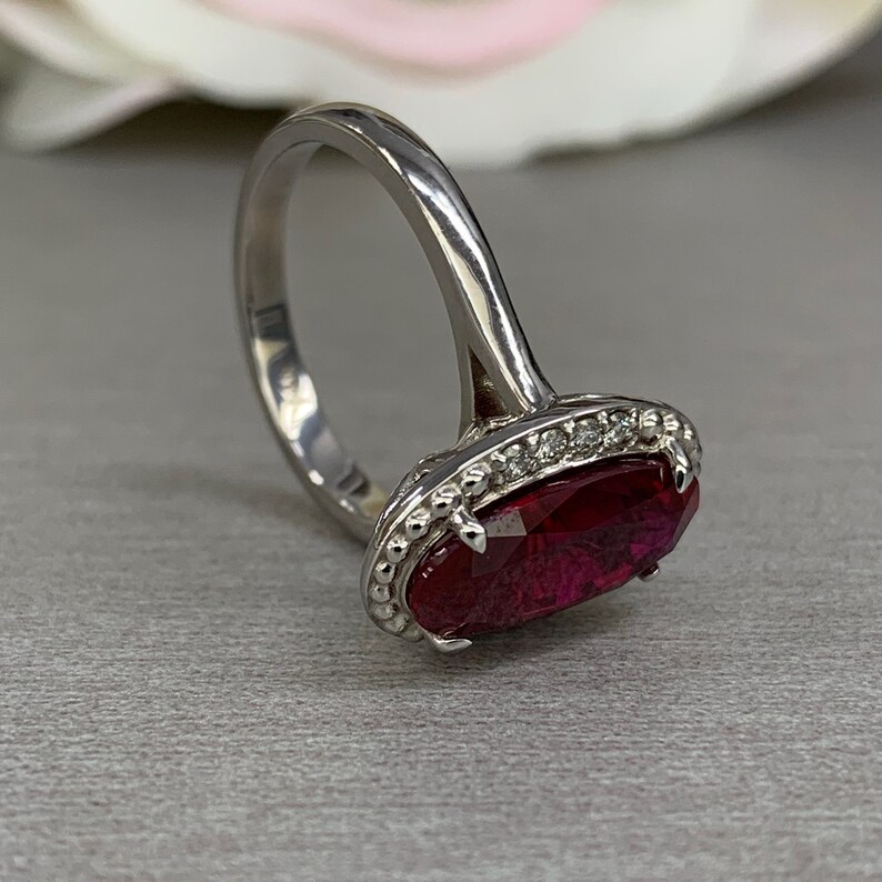 Elongated Oval Ladies Ring / Red Ruby Engagement Ring / - Etsy
