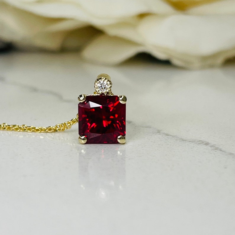 Radiant Cut Ruby and Diamond Pendant Necklace 14k Yellow Gold - Etsy