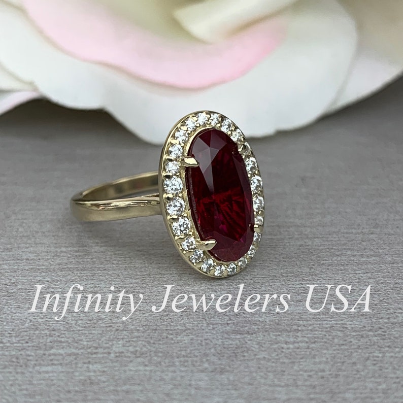 Elongated Oval Cut Engagement Ring / Red Ruby Wedding Ring / | Etsy