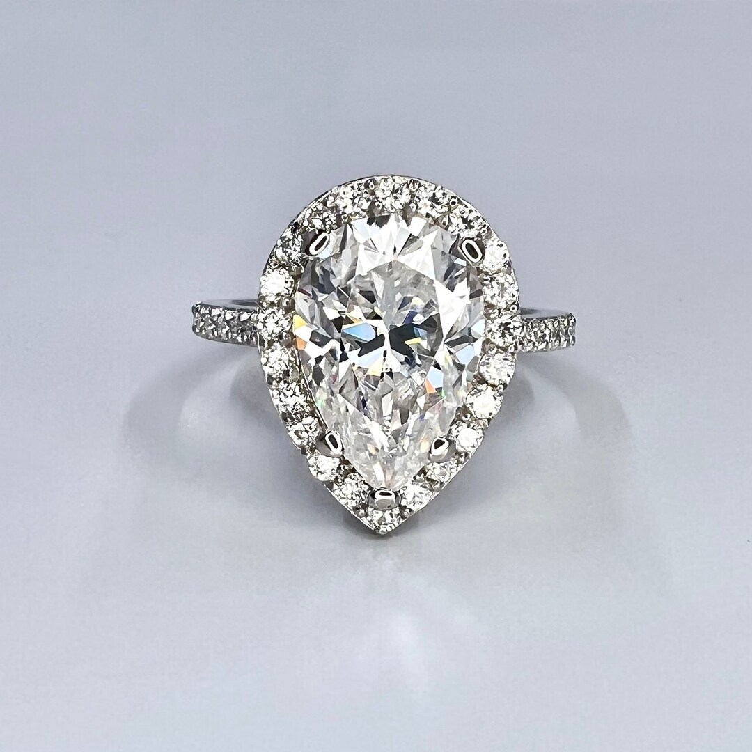 Pear Shaped Ring 14k Solid Gold, Pear Shaped Moissanite Halo Engagement ...