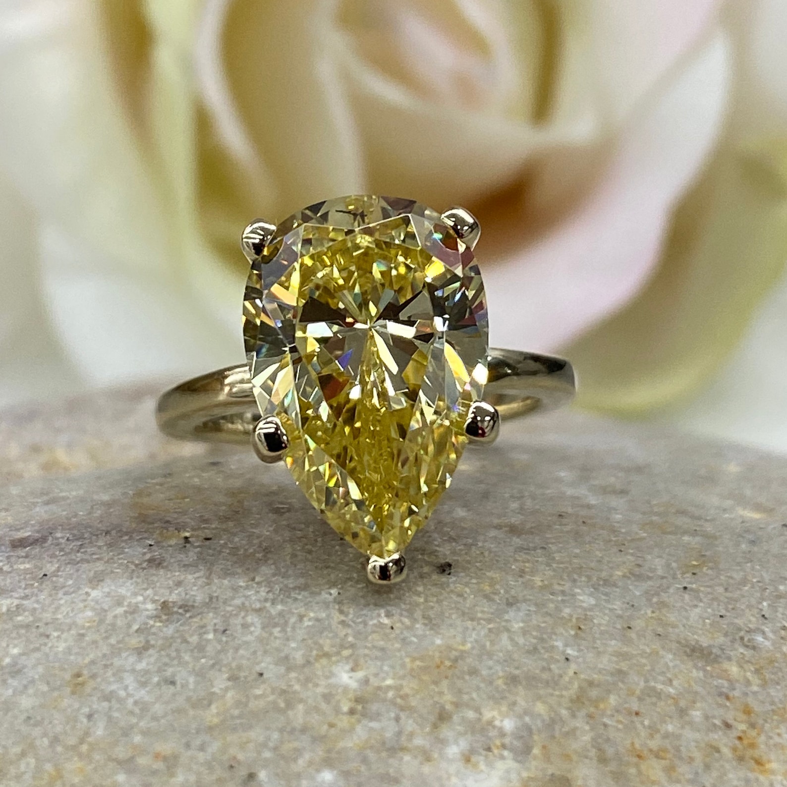 Pear Shape Engagement Ring Canary Yellow Ladies Ring Pear - Etsy