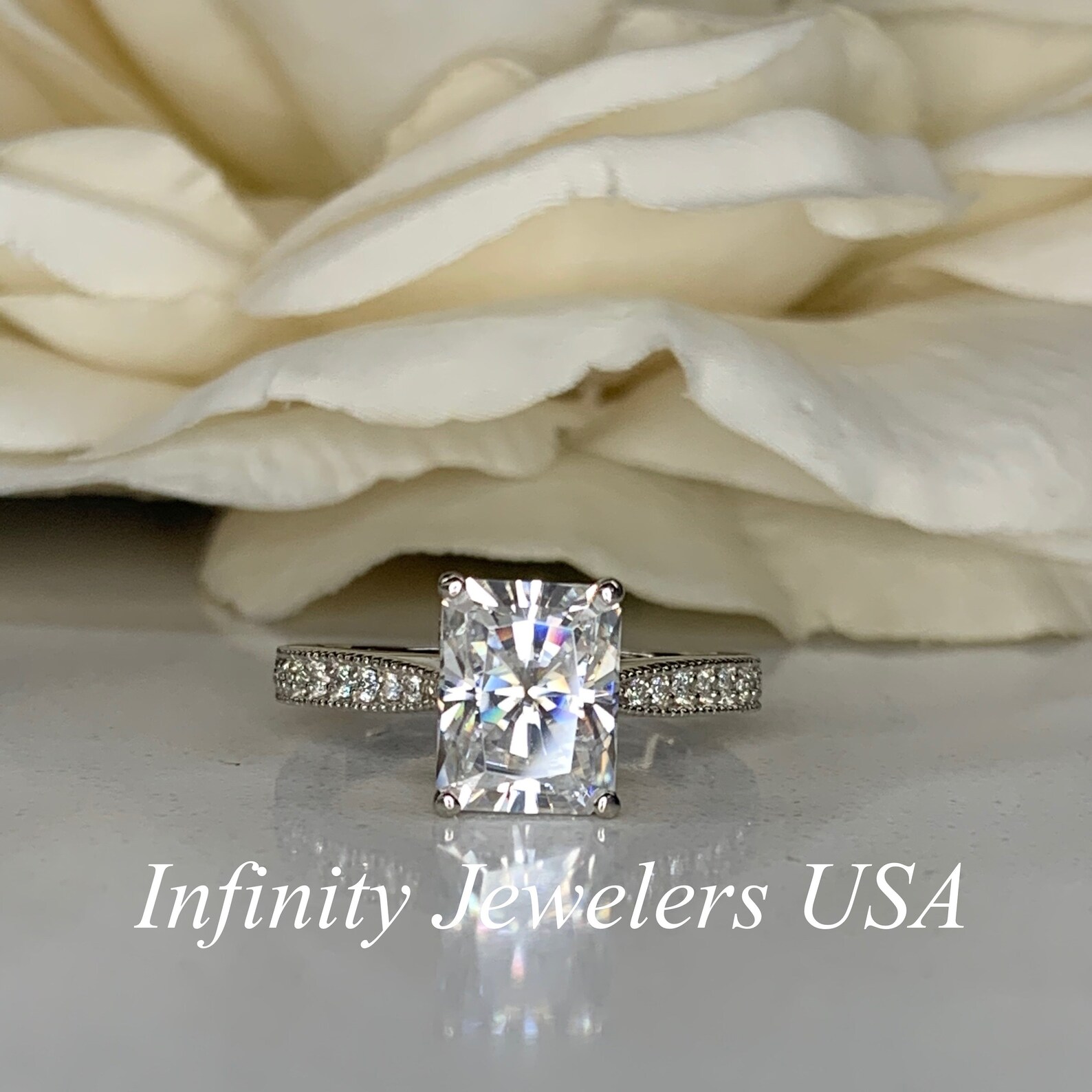 Moissanite Engagement Ring Solitaire Radiant Cut With Diamond - Etsy