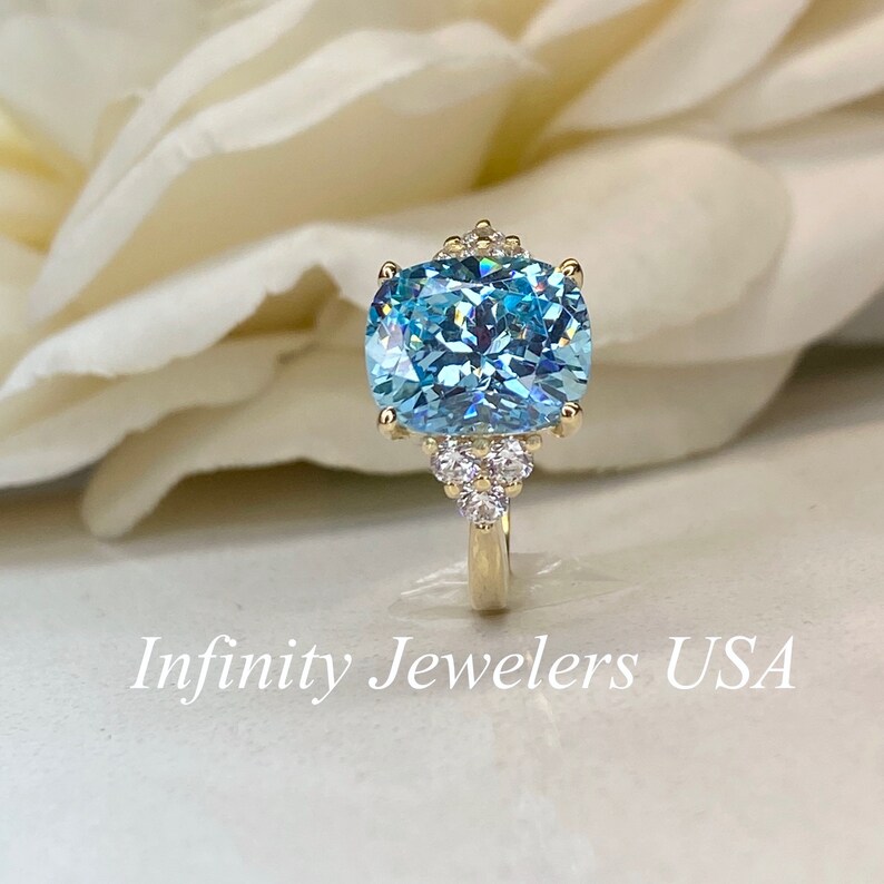 Aquamarine Cushion Cut Engagement Ring Aquamarine Elongated | Etsy