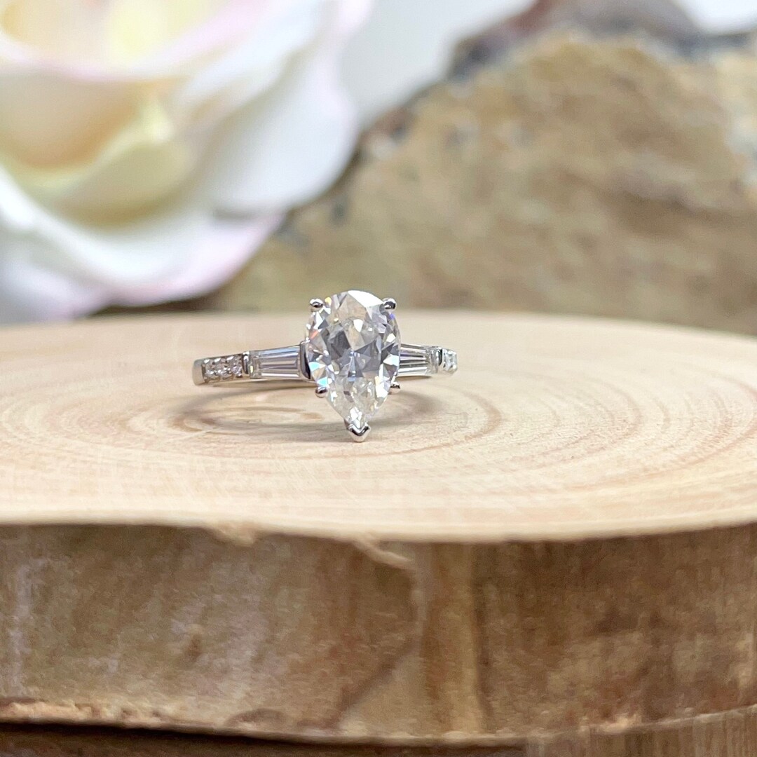 5 Prong Pear Shaped Solitaire Ring, 2.65ctw Pear Shaped Moissanite ...