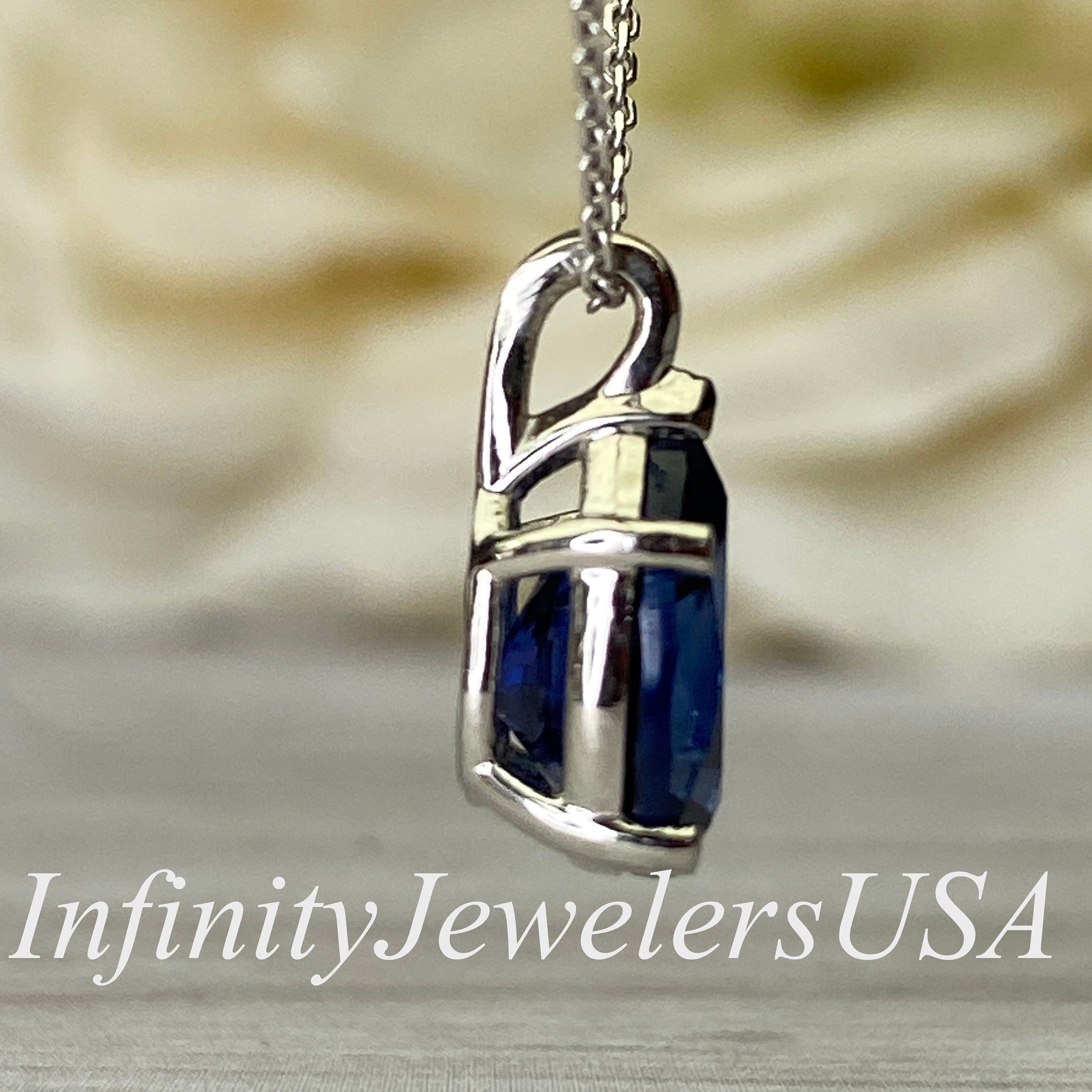 Blue Sapphire Necklace 14K White Gold, Pear Shape Blue Sapphire Pendant ...