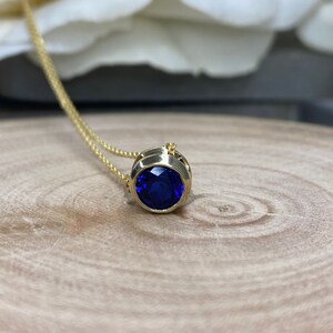 Round Blue Sapphire Floating Pendant Necklace, September Birthstone ...