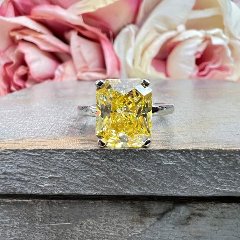 Canary Yellow Solitaire Engagement Ring Radiant Cut Yellow | Etsy