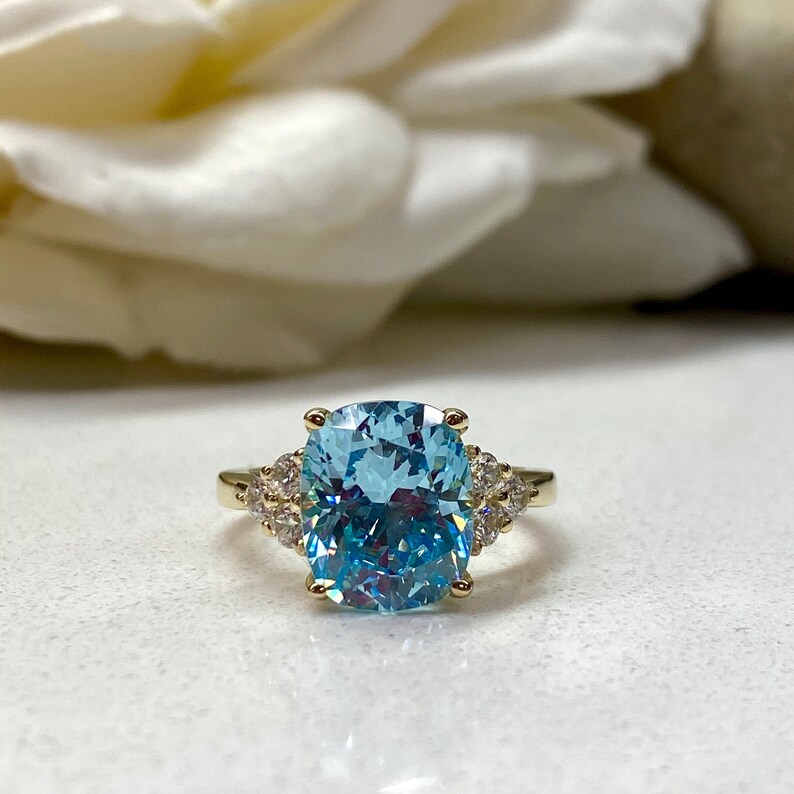 Aquamarine Cushion Cut Engagement Ring Aquamarine Elongated | Etsy