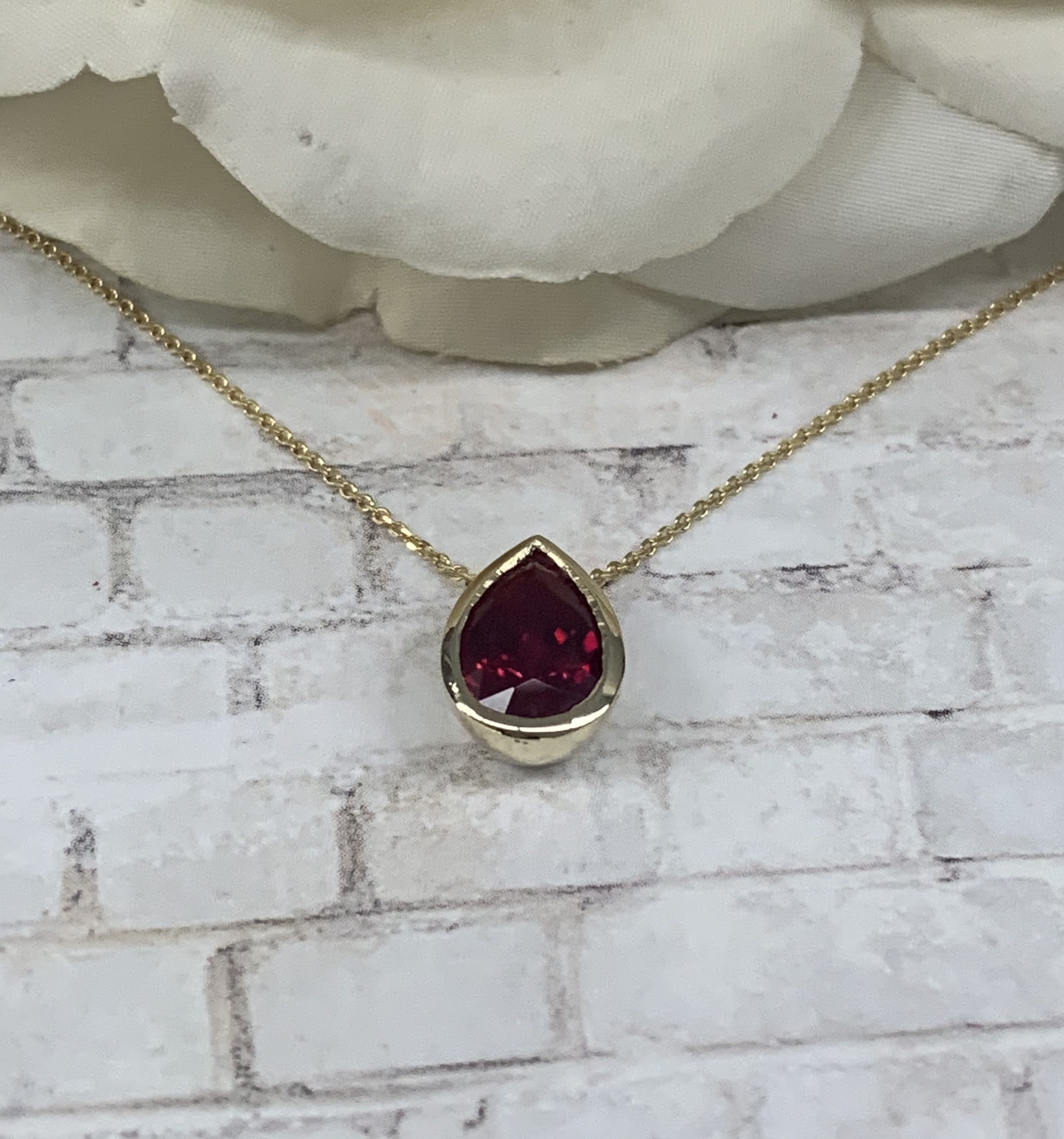 Pear ShapeRuby Bezel Set Pendant July Birthstone Necklace | Etsy