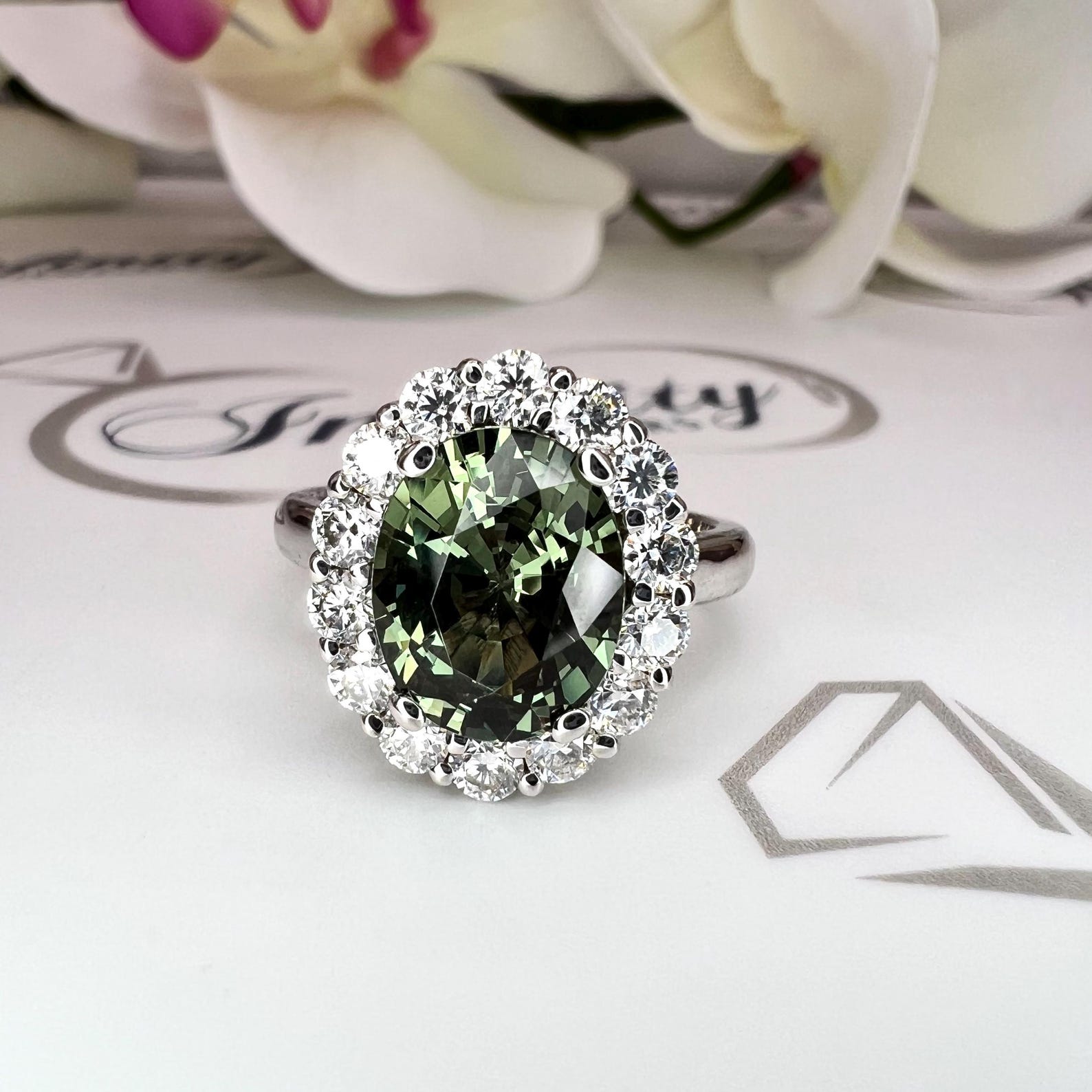 Oval Ruby Halo Engagement Ring 14k Solid Gold, Oval Olive Green ...