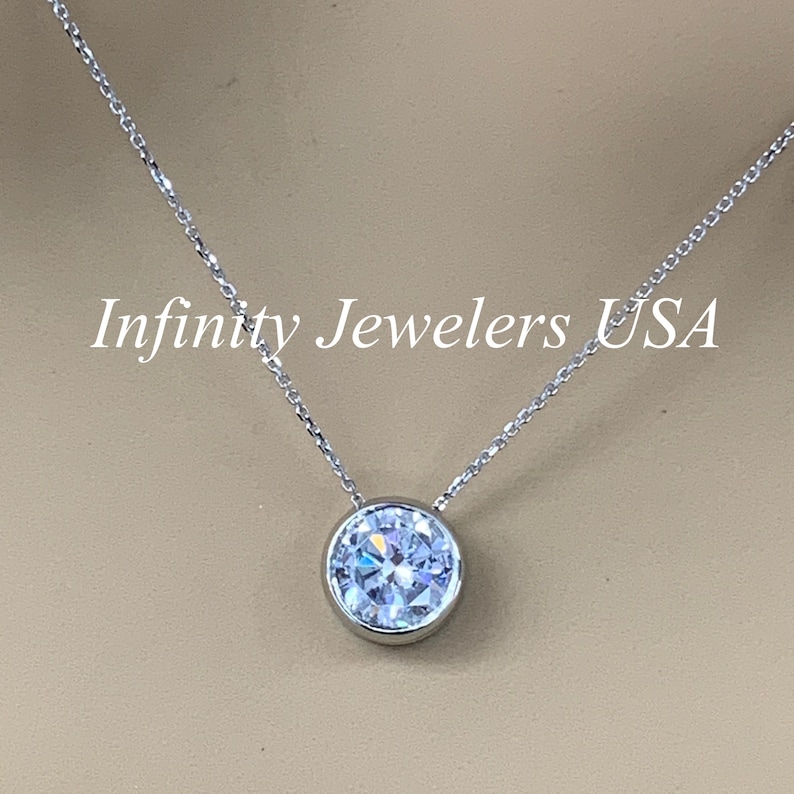 Round Moissanite Pendant Necklace 14k Gold, Simple Round Cut Necklace ...
