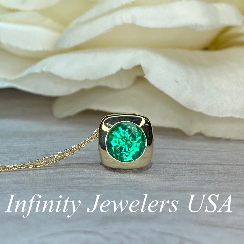 Emerald Pendant Necklace 14K Solid Gold Floating Charm - Etsy