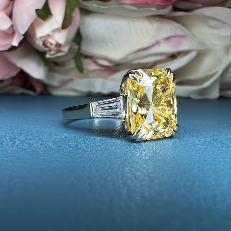 Radiant Cut Canary Yellow Engagement Ring With Tapered - Etsy