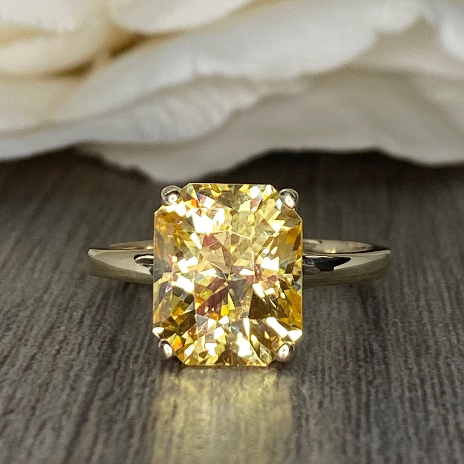 Canary Yellow Solitaire Engagement Ring Radiant Cut Yellow - Etsy