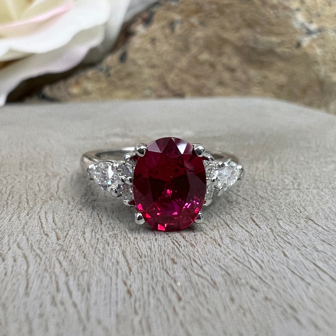 Oval Ruby Engagement Ring Vintage Unique White Gold Engagement - Etsy