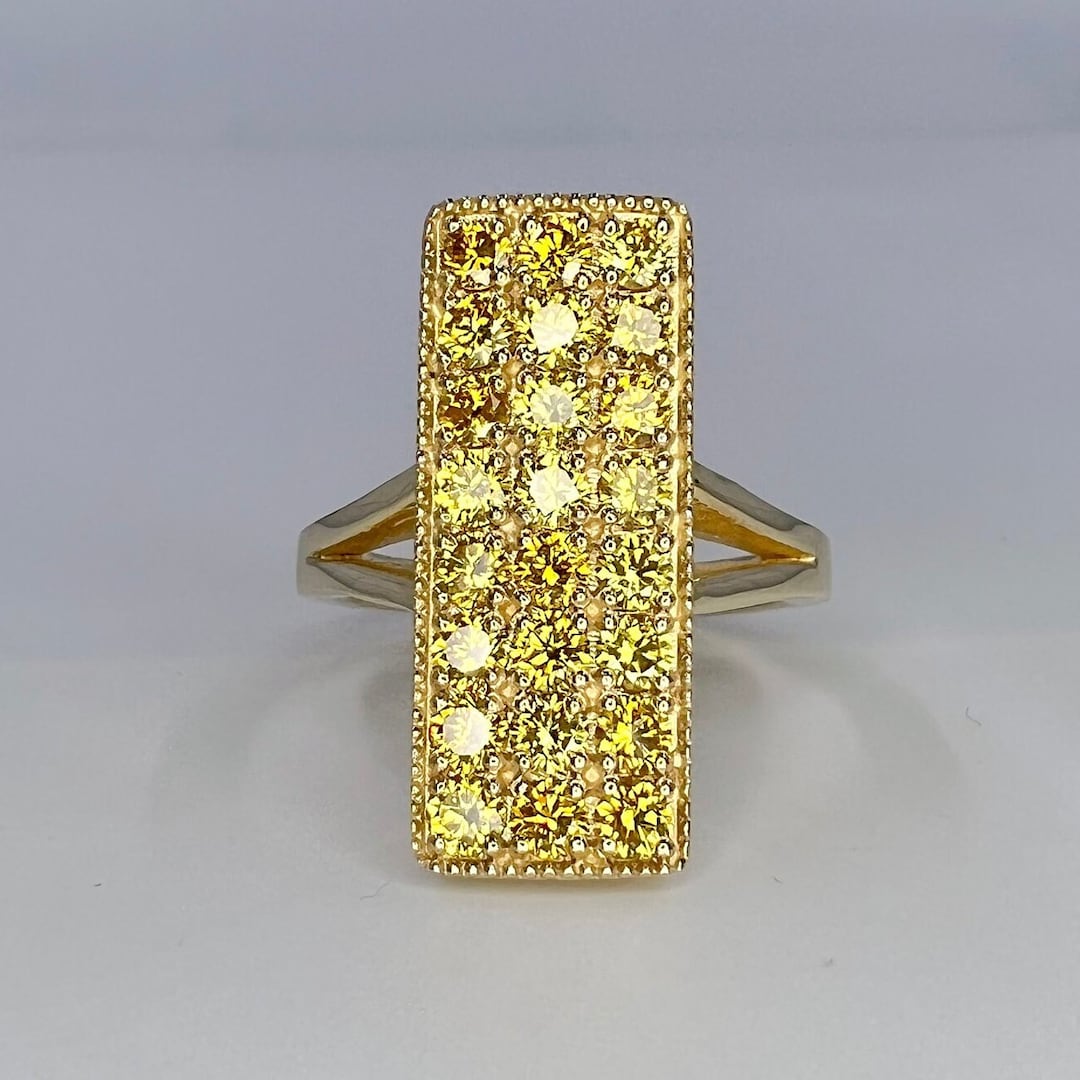Cluster Bar Lab Grown Diamond Ring 14K Yellow Gold, Yellow Lab Grown ...