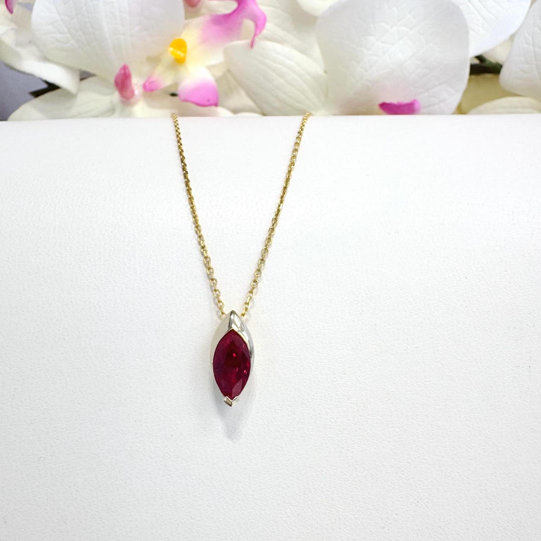 14K Gold Teardrop Ruby Necklace , Pear Shape Ruby Pendant , Teardrop ...
