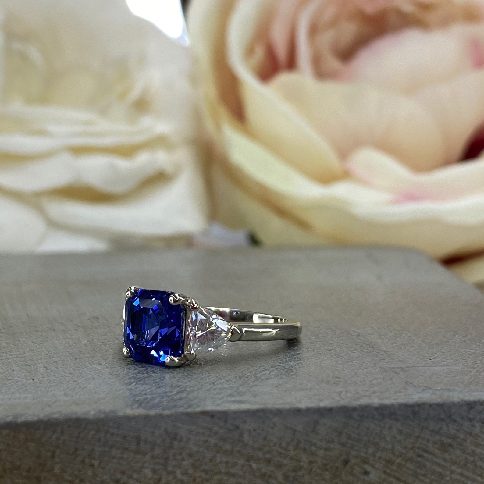 Asscher Cut Blue Sapphire Engagement Ring Engagement Ring - Etsy