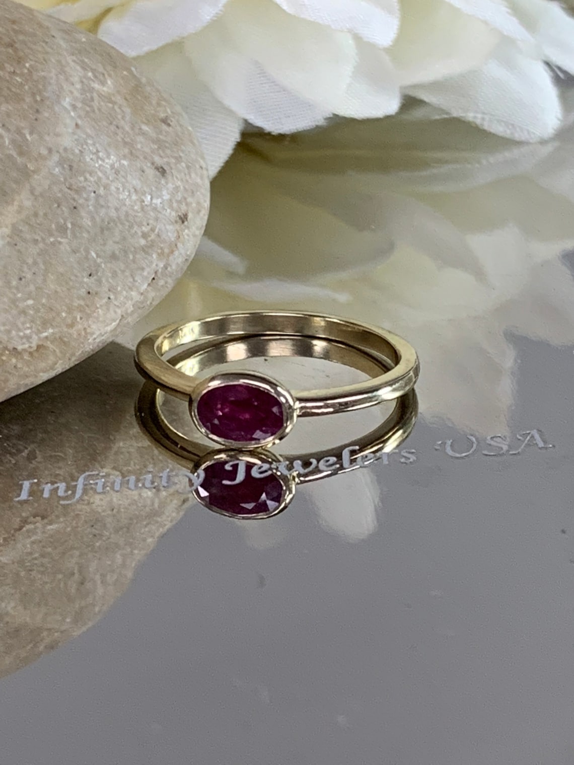 Ruby Stacking Ring With East to West Oval Minimalist Ruby - Etsy