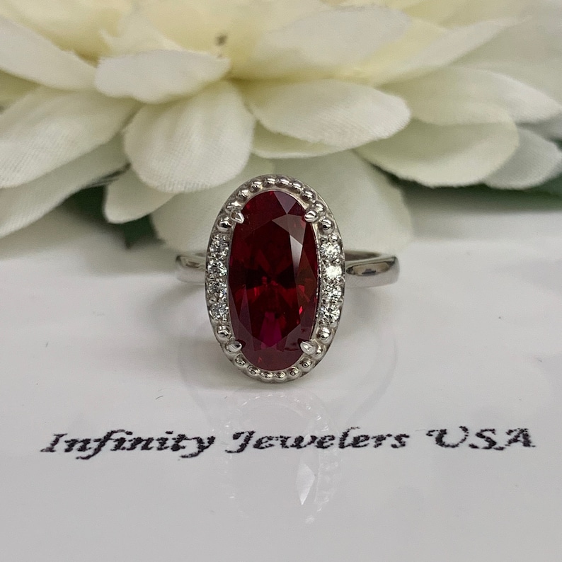 Elongated Oval Ladies Ring / Red Ruby Engagement Ring / - Etsy
