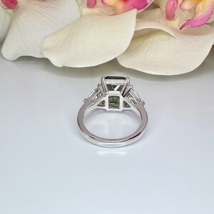 Radiant Cut Olive Green Sapphire Engagement Ring With Trillion ...