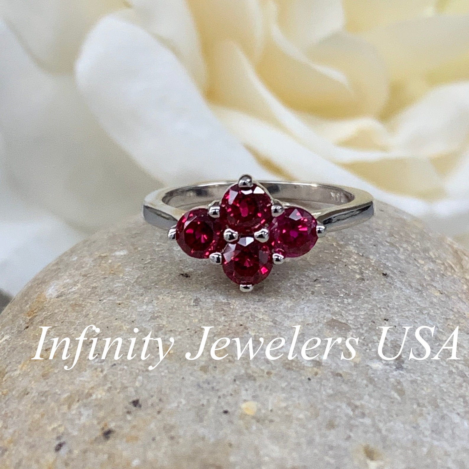 Four Stone Ruby Ring 14K Solid White Gold Ruby Promise Ring | Etsy