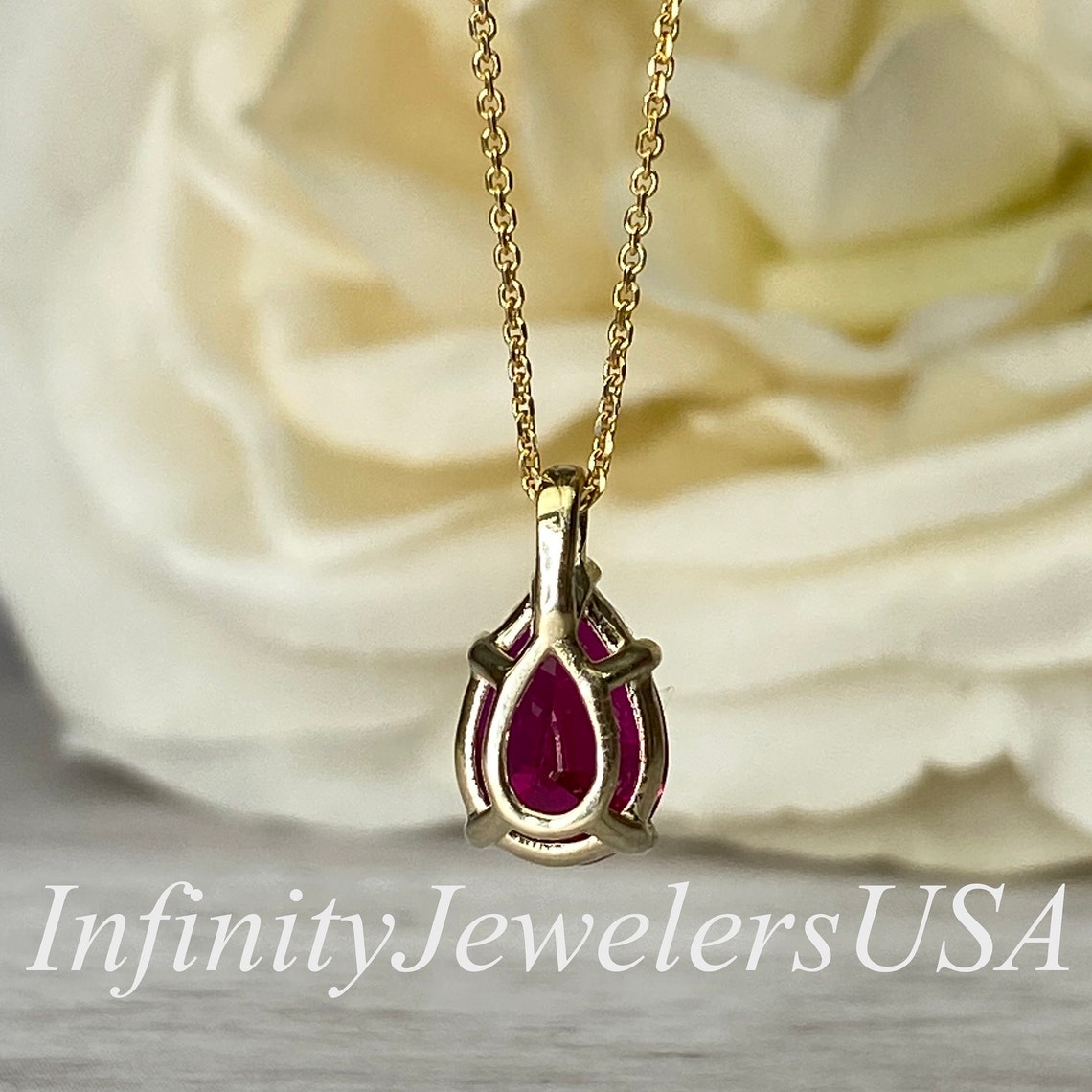 Ruby Pendant Necklace Pear Shape 14K Yellow Gold Gold | Etsy