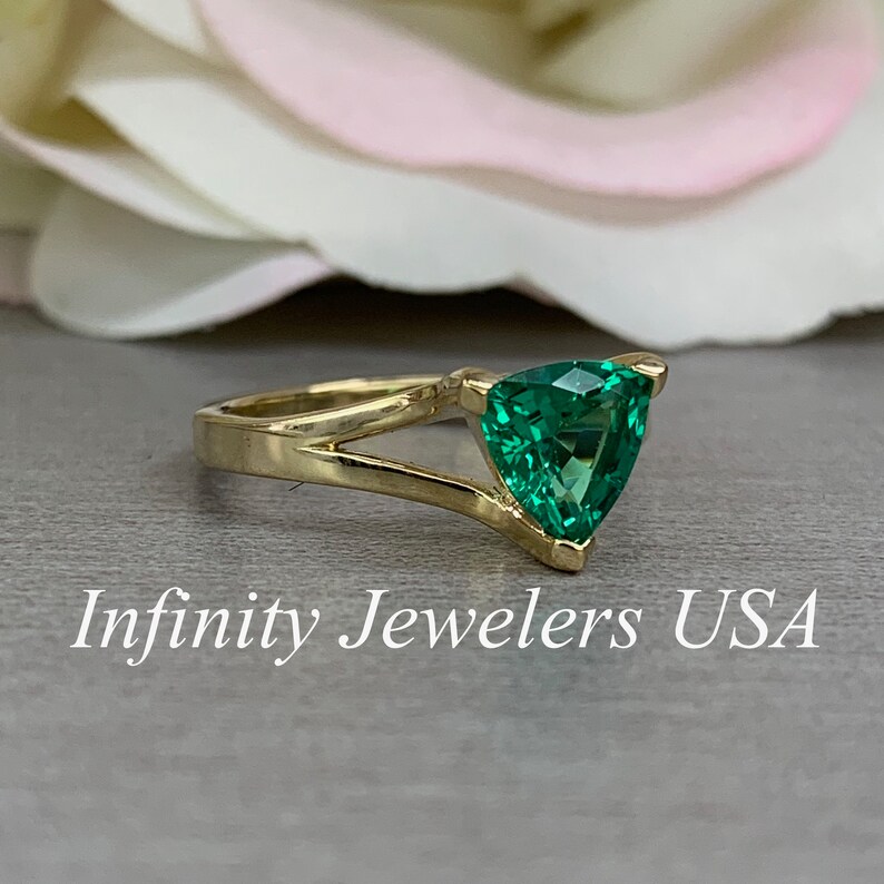 Emerald Triangle Ring 14k Yellow Gold Trillion Cut Emerald | Etsy