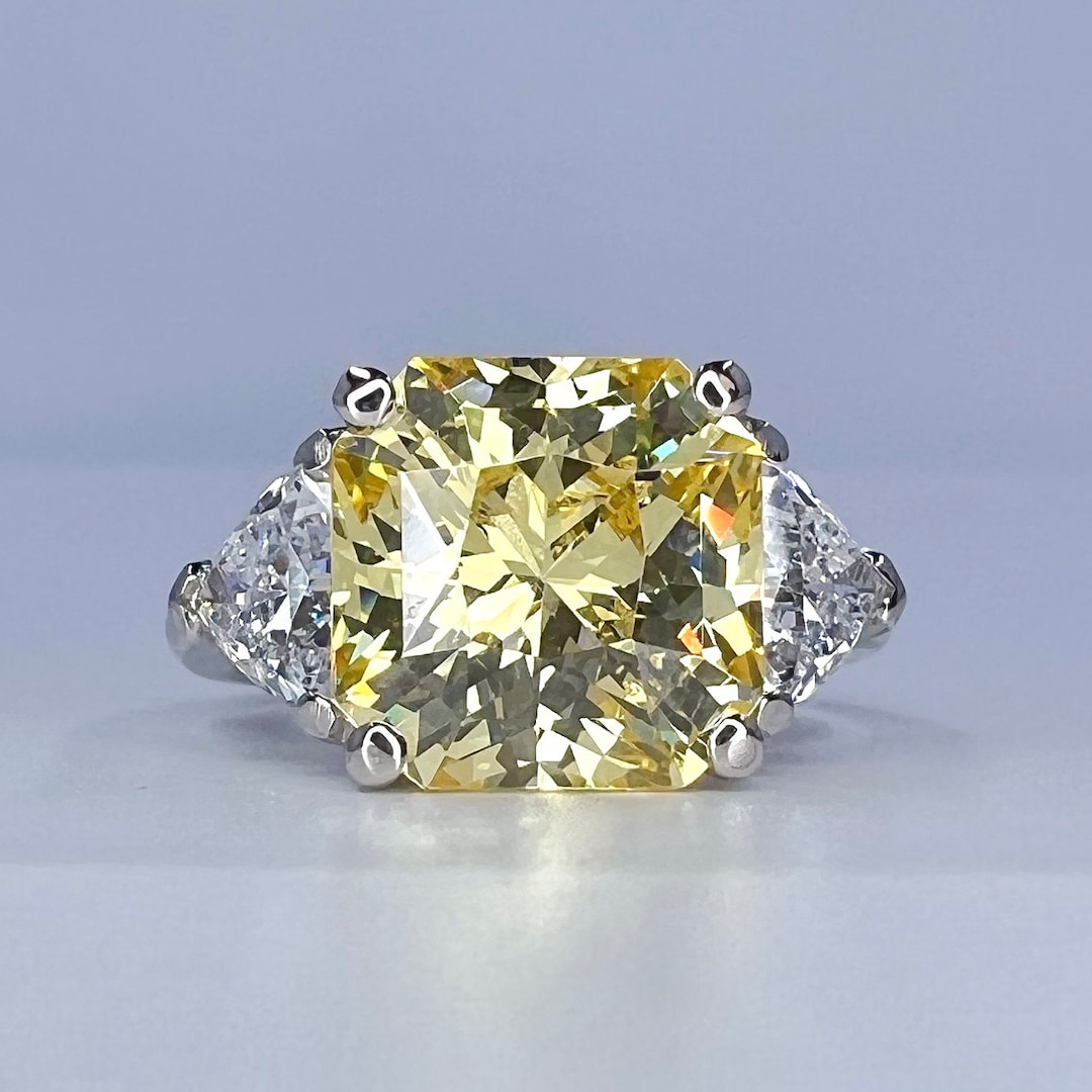 Yellow Stone Engagement Ring Radiant Cut , Canary Yellow Wedding Ring ...