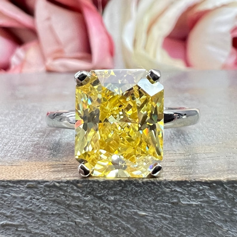 Canary Yellow Solitaire Engagement Ring Radiant Cut Yellow - Etsy
