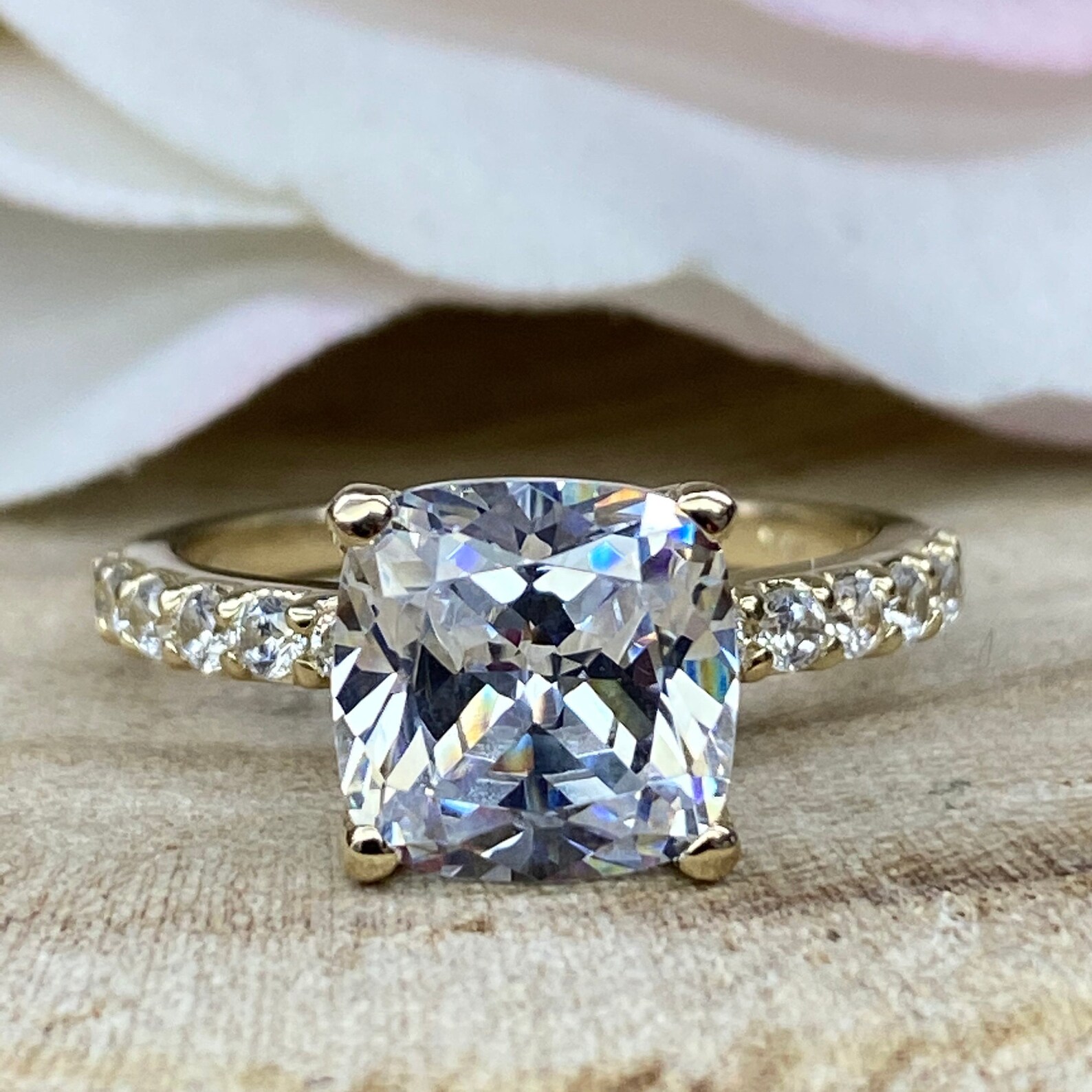 Cushion Cut Solitaire Engagement Ring 14k Yellow Gold Cushion | Etsy