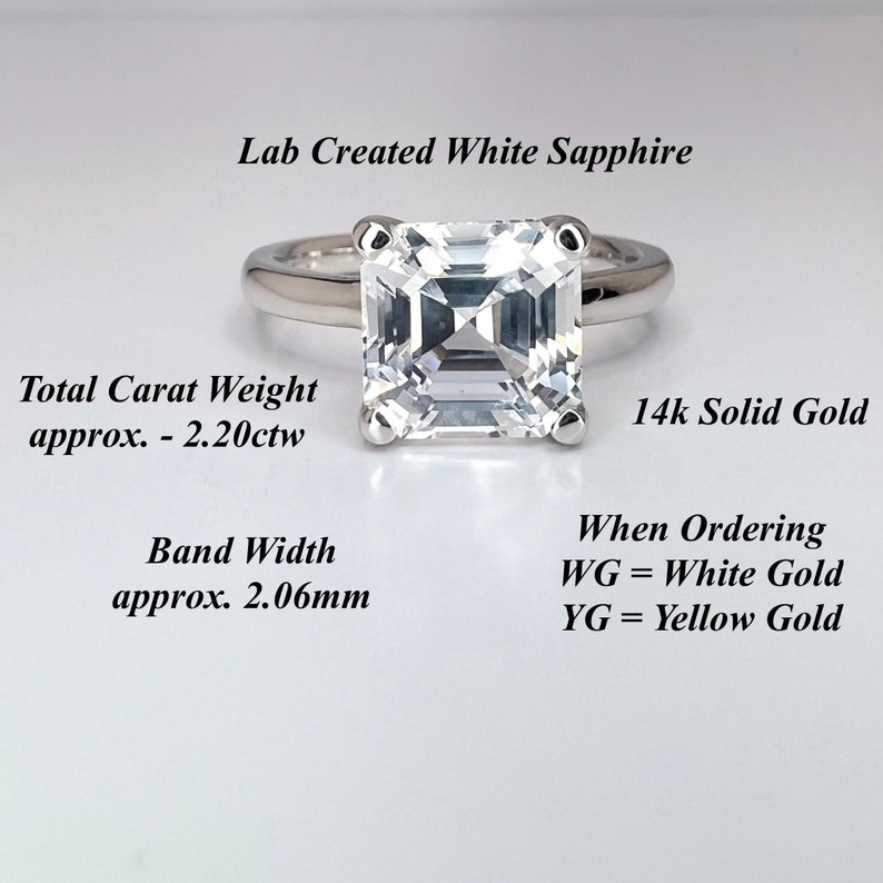 Asscher Cut White Sapphire Engagement Ring 10k Solid Gold - Etsy
