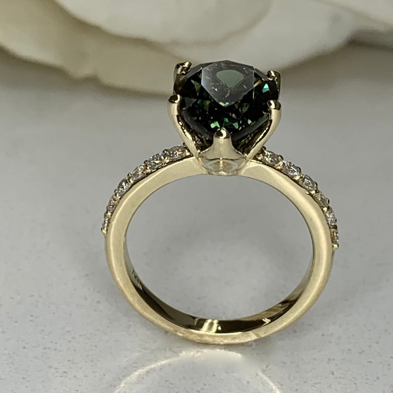 Green Sapphire Pear Shaped Engagement Ring 14k Gold Ring - Etsy
