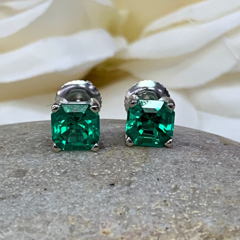 May Birthstone Earrings Ladies Earrings Asscher Emerald - Etsy