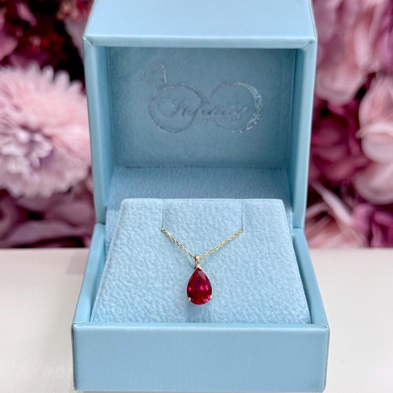 14K Gold Teardrop Ruby Necklace , Pear Shape Ruby Pendant , Teardrop ...