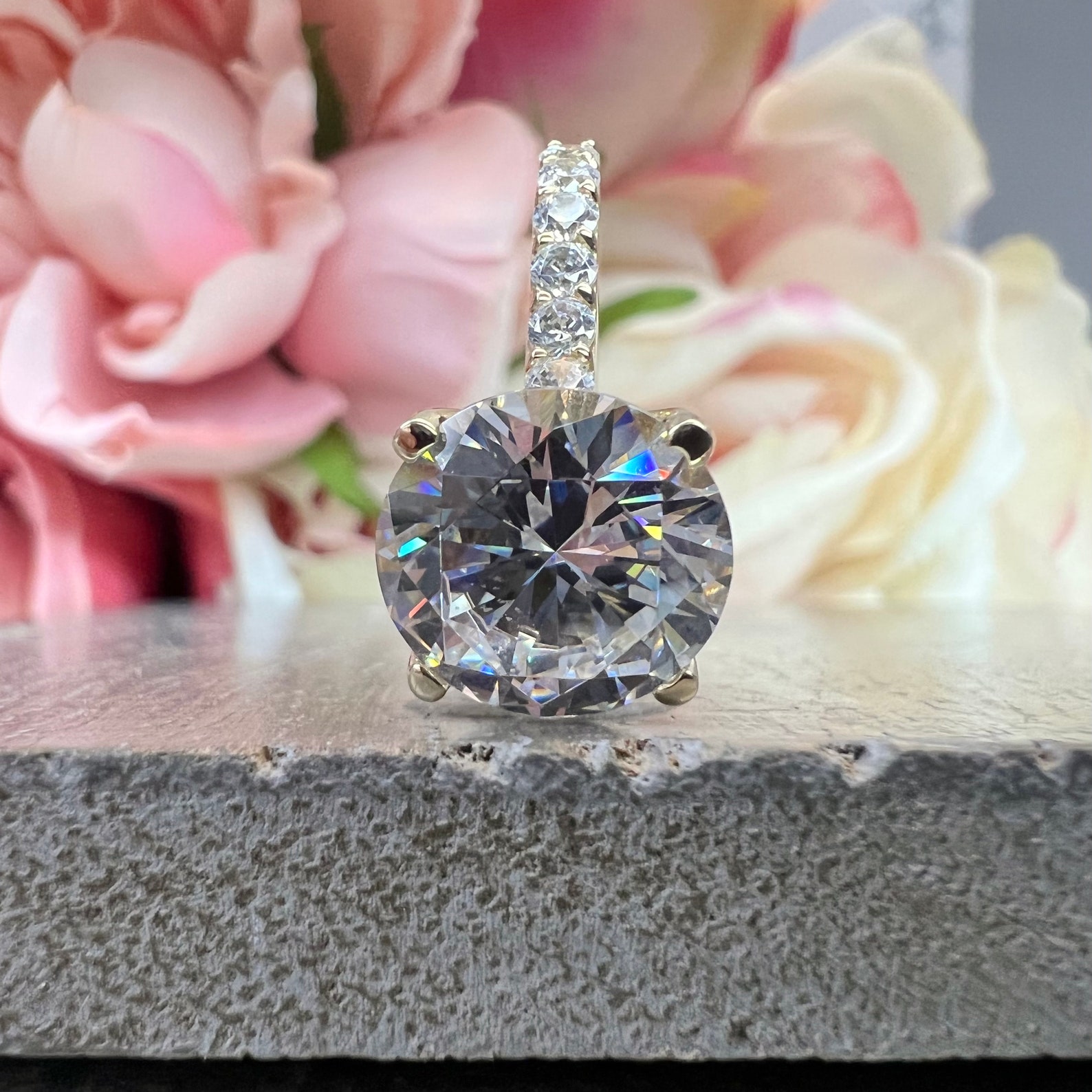 Round Shaped Solitaire Engagement Ring White Gold Solitaire CZ | Etsy