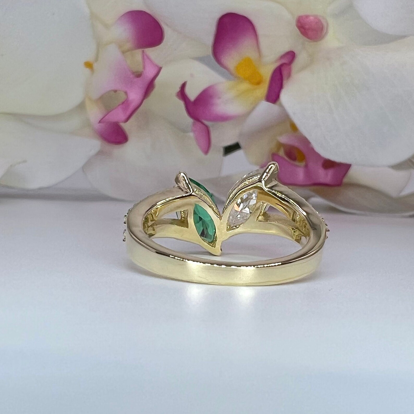 Toi Et Moi Ring, Two Stone Engagement Ring Birthstone Ring Emerald ...