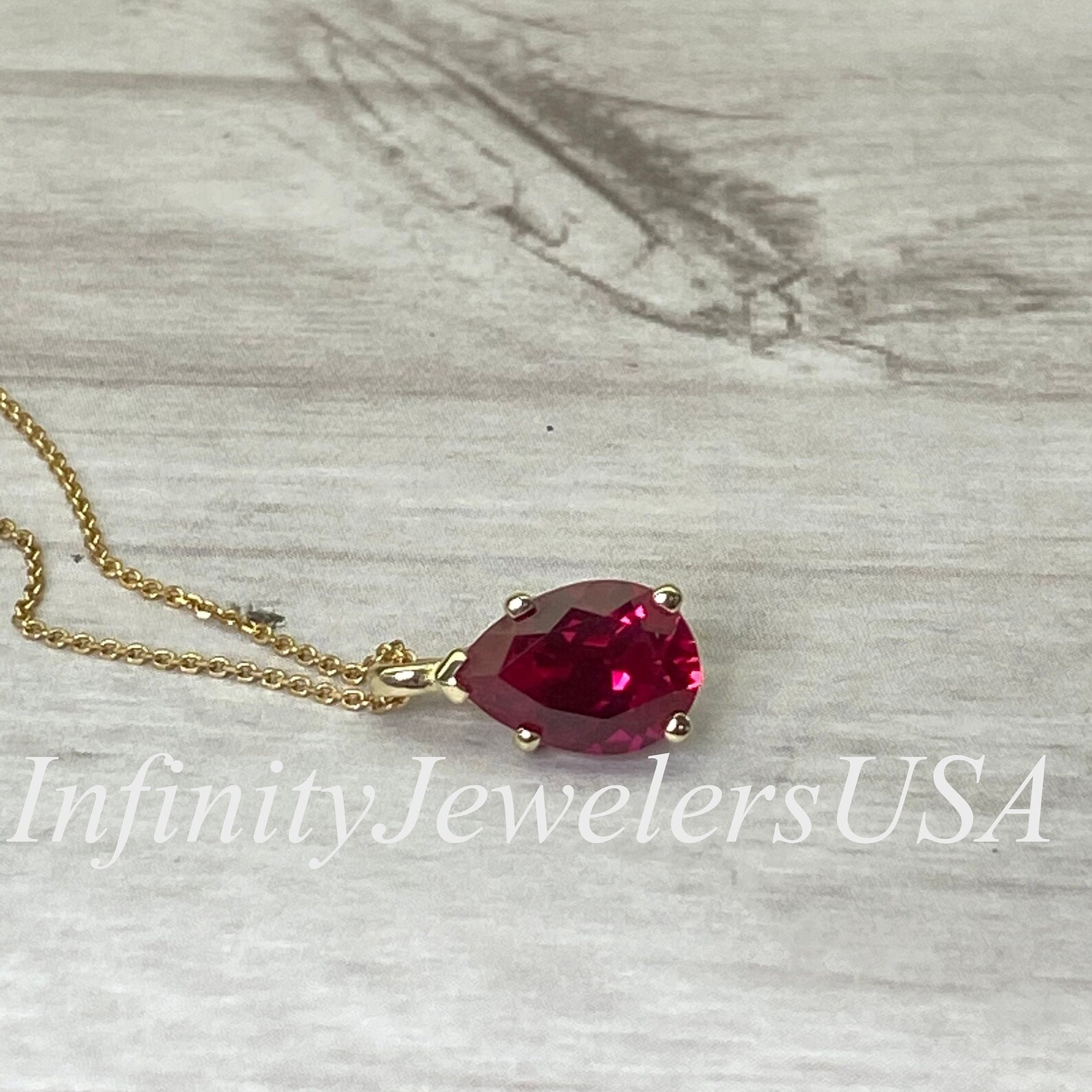 Ruby Pendant Necklace Pear Shape 14K Yellow Gold Gold | Etsy