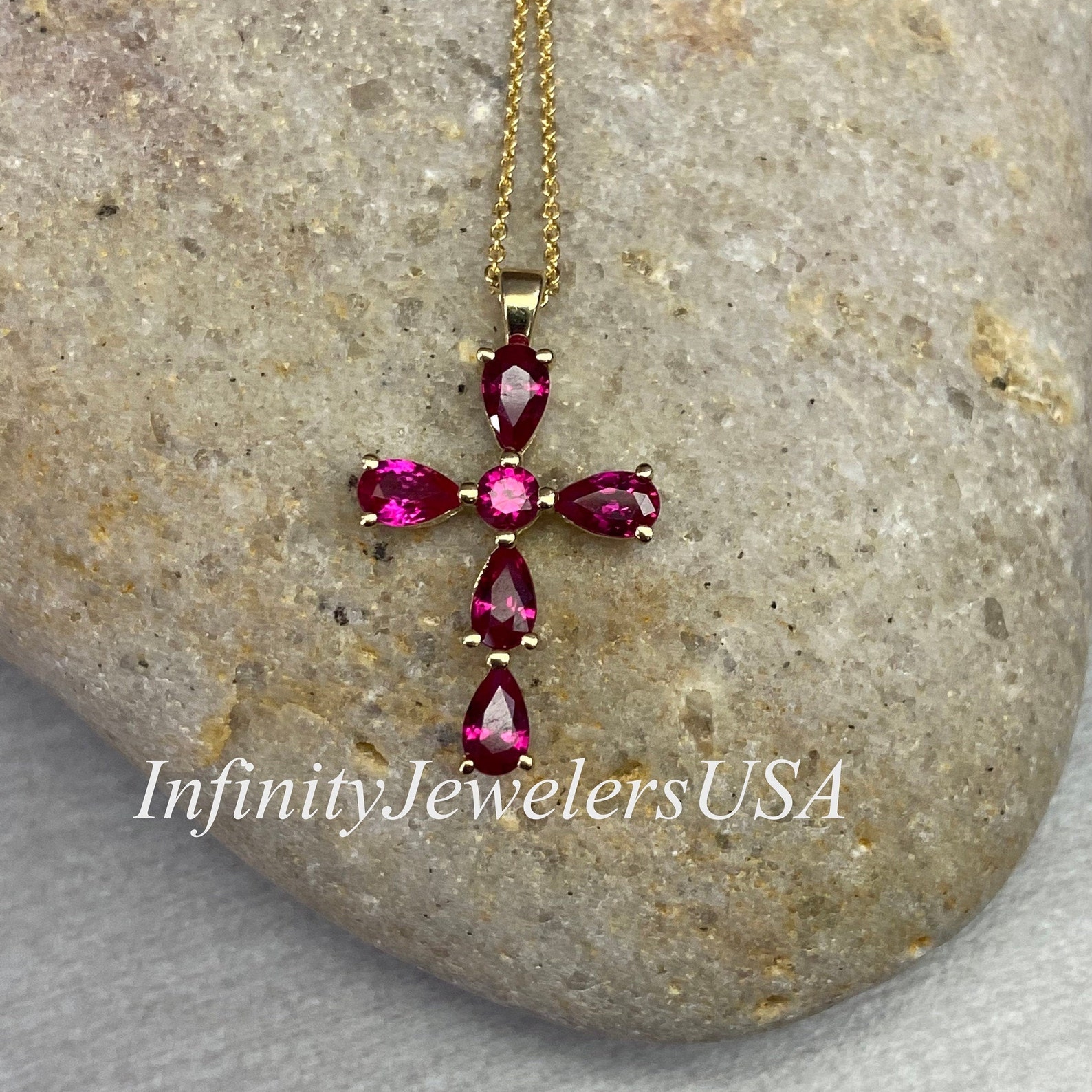 Ruby Cross Pendant Necklace 14k Yellow Gold July Birthstone | Etsy