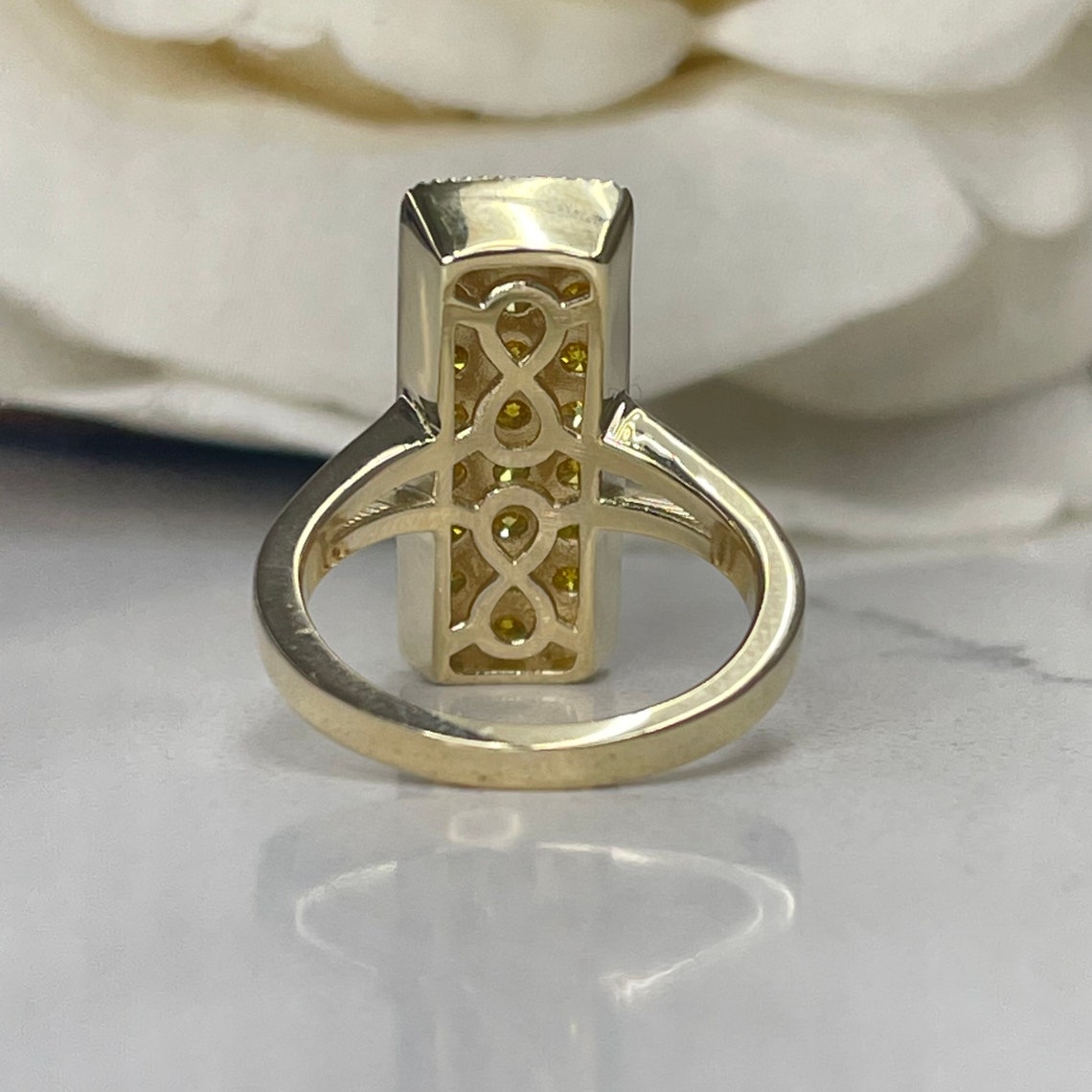 Cluster Bar Lab Grown Diamond Ring 14K Yellow Gold Yellow Lab - Etsy