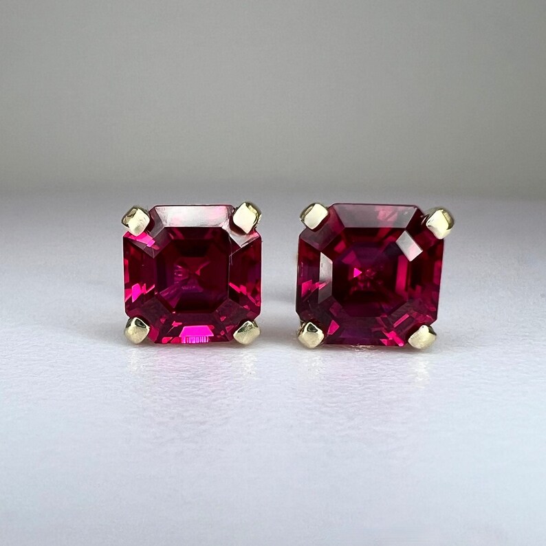 Asscher Cut Ruby Stud Earrings 14K White Gold, Stud Earrings Unisex ...