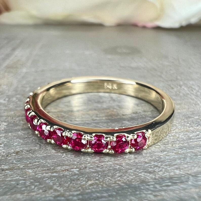 Ruby Wedding Band 14K Yellow Gold Ruby Stacking Band - Etsy