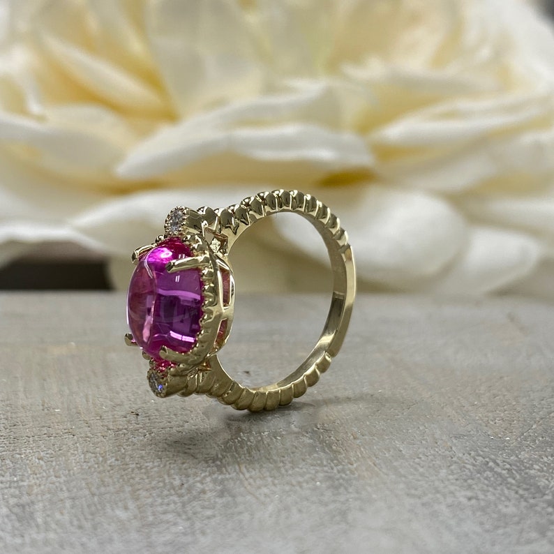 Oval Pink Engagement Ring 14K Yellow Gold Pink Sapphire Three - Etsy