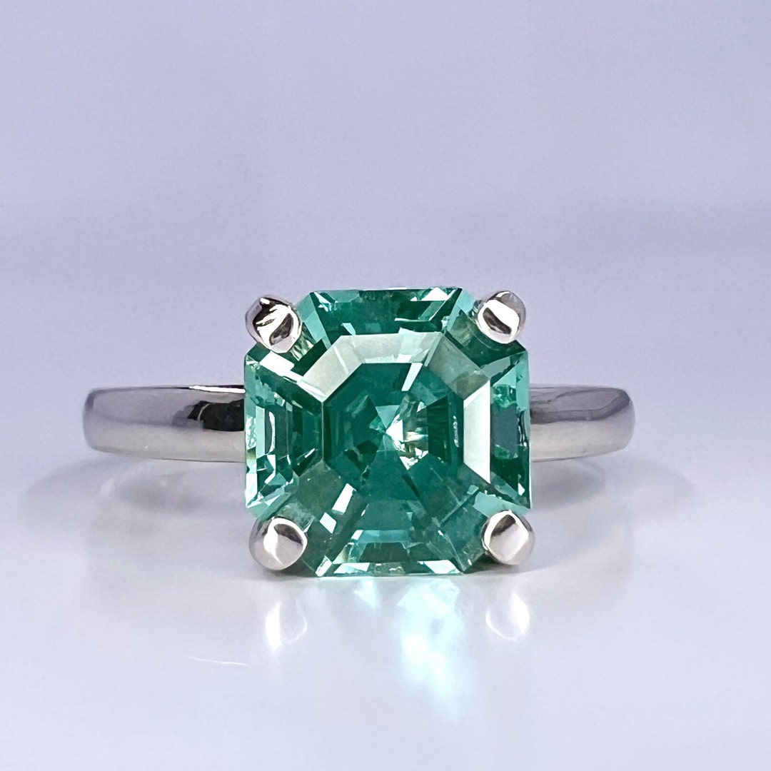 Asscher Cut Teal Green Tourmaline Ring Solid Gold, Paraiba Tourmaline ...