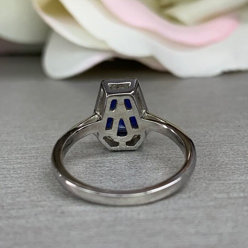 Elongated Trapezoid Engagement Ring / Blue Sapphire Ring / | Etsy