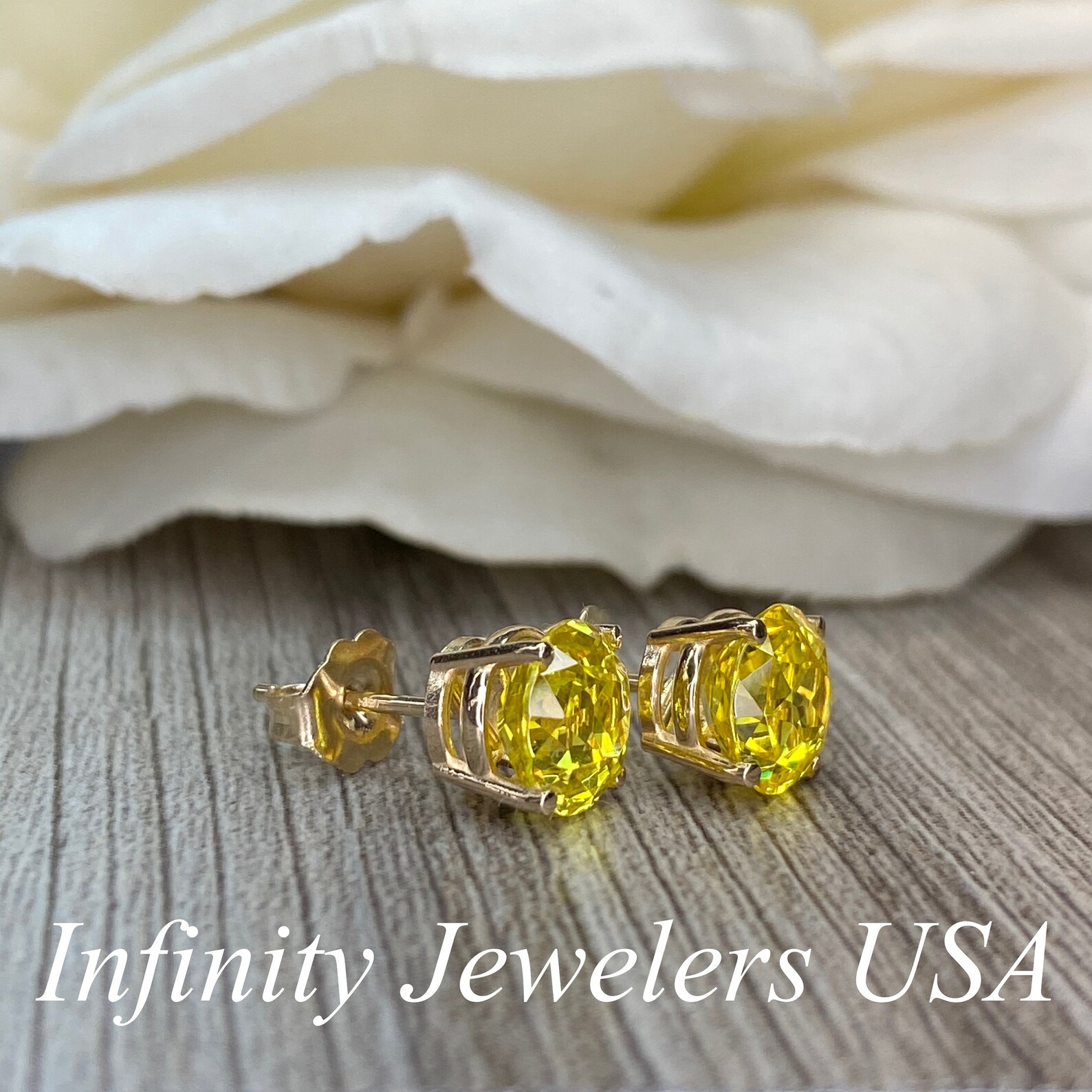 Round Yellow Simulated Diamond Stud Earrings, Intense Yellow Round ...